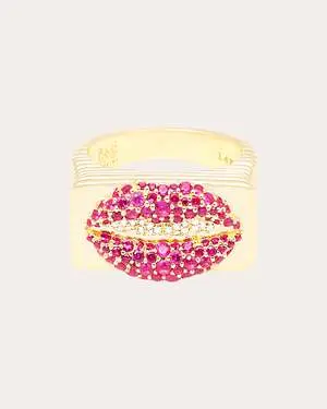 CAMPBELL + CHARLOTTE Ruby And Diamond 14k Gold Juju Lips Ring - Red