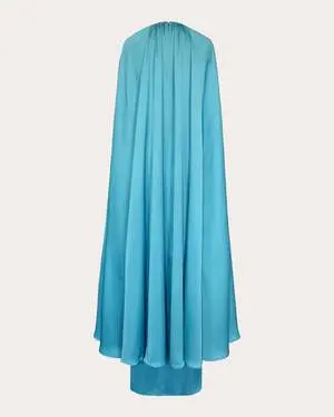EDELINE LEE Mercury Belted Cape-effect Crinkled-satin Gown