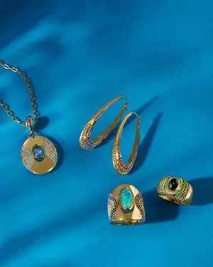 JENNIFER DEMORO Opal Cabochon Color Wave Pendant Necklace