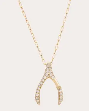MYSTERYJOY Diamond & 18k Large Wishbone Pendant Necklace - Gold