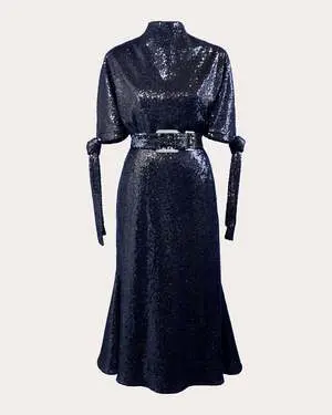 EDELINE LEE Pedernal Sequin Belted Tie-sleeve Midi Dress