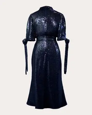 EDELINE LEE Pedernal Sequin Belted Tie-sleeve Midi Dress