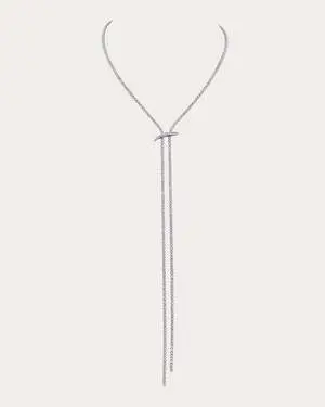 GRAZIELA Diamond & 18k White Gold Mega Swirl Lariat Necklace - Silver