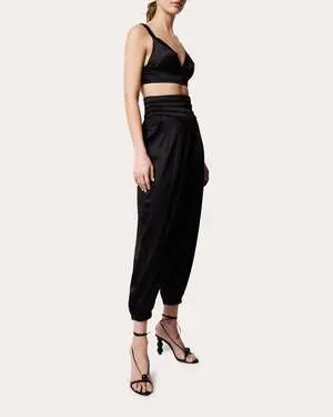 ROMUṠE Avenoir Silk Charmeuse Pleated Crop Pants
