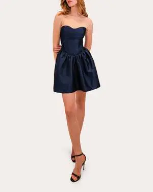 Azeeza Naina Gathered Taffeta Strapless Mini Dress - Blue