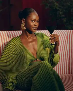 ANDREA IYAMAH Balu Stripe Satin Pleated Crop Top