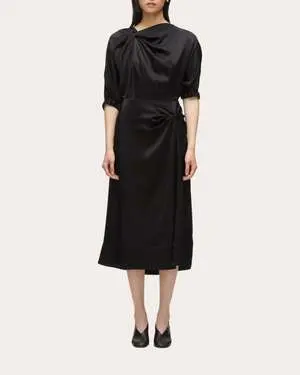 3.1 Phillip Lim Fluid Satin Knotted Drape Midi Dress