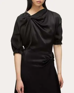 3.1 Phillip Lim Fluid Satin Knotted Drape Midi Dress