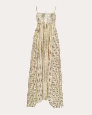 Azeeza Rachel Polka Dot Silk Empire Midi Dress - Multicolor