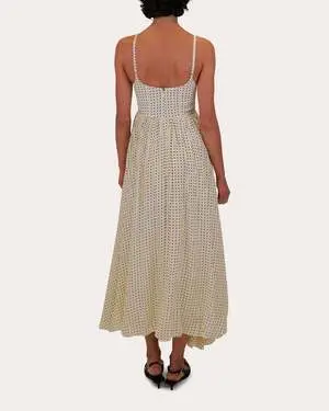 Azeeza Rachel Polka Dot Silk Empire Midi Dress - Multicolor