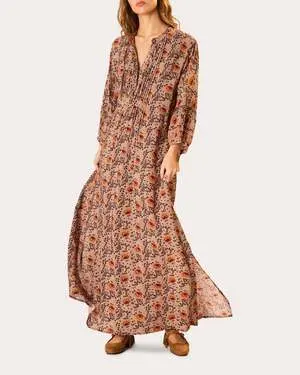 Natalie Martin Sammie Floral Pleated Button-front Maxi Dress - Multicolor