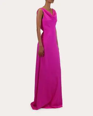 Azeeza Saunder Silk Charmeuse Cowl Neck Gown - Pink