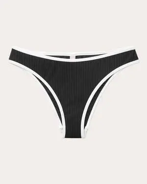 SEAQUELLE SWIM Ribbed Mid-rise Bikini Bottoms - Black