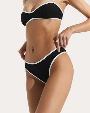 SEAQUELLE SWIM Ribbed Mid-rise Bikini Bottoms