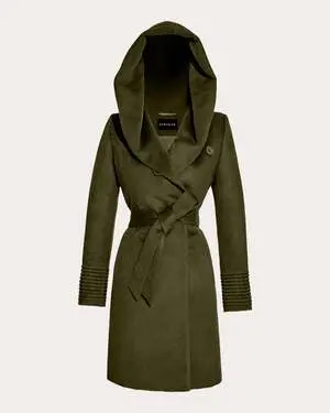 Sentaler Alpaca Wool Mid-length Hooded Wrap Coat - Green
