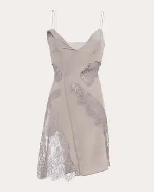 BYVARGA Jasmine Silk Lace Mini Slip Dress - Grey