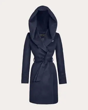 Sentaler Alpaca Wool Hooded Midi Wrap Coat - Blue