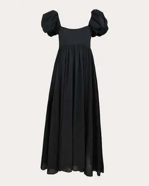 Azeeza Rory Cotton Voile Puff-sleeve Midi Dress - Black