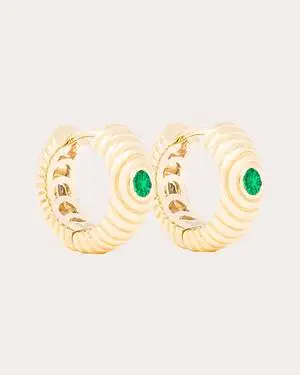 CAMPBELL + CHARLOTTE 14k Ribbed Hoop Earrings - Tsavorite