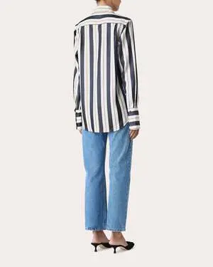 WITH NOTHING UNDERNEATH The Boyfriend Stripe Tencel Button-up Top