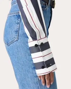 WITH NOTHING UNDERNEATH The Boyfriend Stripe Tencel Button-up Top