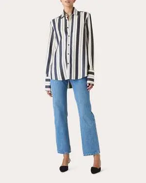 WITH NOTHING UNDERNEATH The Boyfriend Stripe Tencel Button-up Top