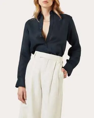 WITH NOTHING UNDERNEATH The Boyfriend Linen Shirt - Blue
