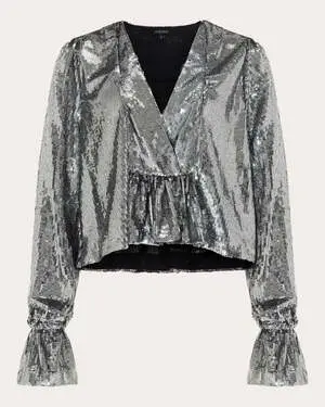 Azeeza Thistle Ruffle Sequin Top - Silver