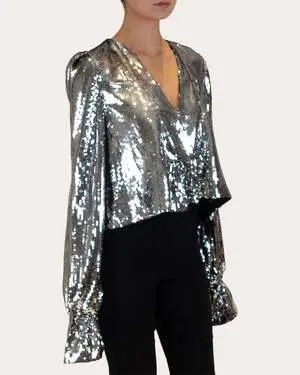 Azeeza Thistle Ruffle Sequin Top - Silver