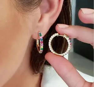 GRAZIELA Sapphire And Diamond Hoop Earrings