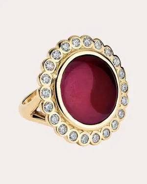 RUVEIL Yin Yang Agate & Diamond 14k Gold Oval Ring - Red