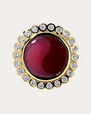RUVEIL Yin Yang Agate & Diamond 14k Gold Oval Ring