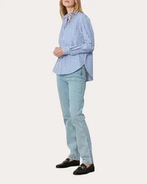 WITH NOTHING UNDERNEATH Classic Stripe Organic Poplin Shirt - Blue