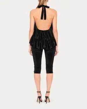 Azeeza Winston Velvet Ruffle Halter Top