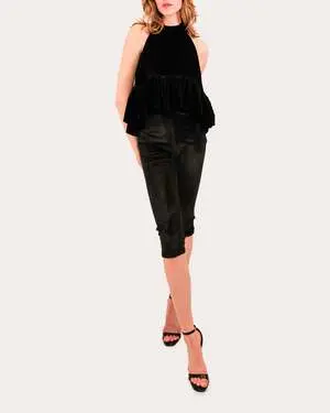 Azeeza Winston Velvet Ruffle Halter Top