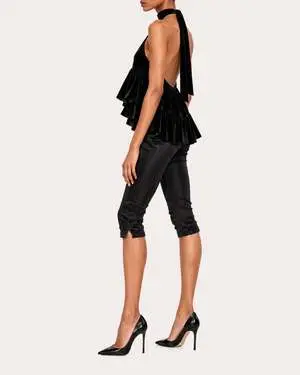 Azeeza Winston Velvet Ruffle Halter Top