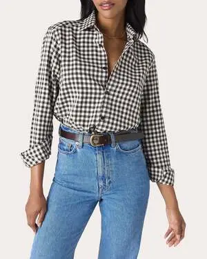 WITH NOTHING UNDERNEATH The Classic Fine Brushed Gingham Button-up Top - Multicolor
