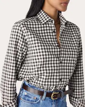 WITH NOTHING UNDERNEATH The Classic Fine Brushed Gingham Button-up Top