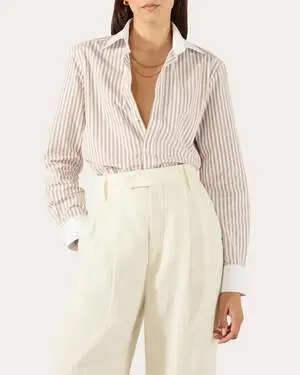WITH NOTHING UNDERNEATH The Boyfriend Stripe Contrast Shirt - Neutral