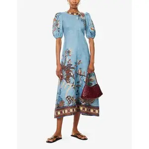 ALEMAIS Georgie Graphic-print Linen Midi Dress
