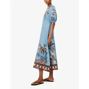 ALEMAIS Georgie Graphic-print Linen Midi Dress