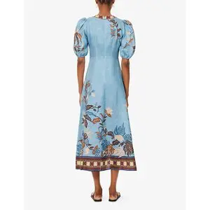ALEMAIS Georgie Graphic-print Linen Midi Dress