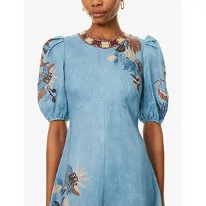 ALEMAIS Georgie Graphic-print Linen Midi Dress