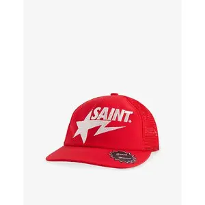 A BATHING APE Embroidered Mesh-panel Woven Trucker Hat - Red