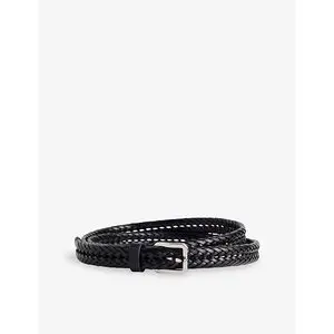 TOM FORD Woven Leather Bevelled-buckle Belt - Black