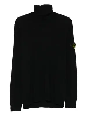 Stone Island Zanone Ribbed Wool Turtleneck Sweater - Black