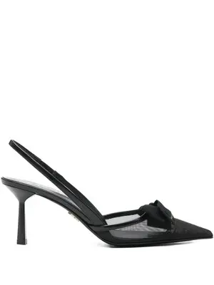 Prada Mesh Slingback Pumps With Bow Detailing - Black