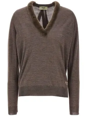 Fendi V-neck Jumper - Brown