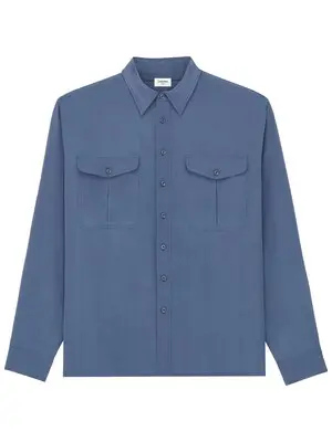 Saint Laurent Viscose And Silk Shirt With Padded Shoulders - Blue