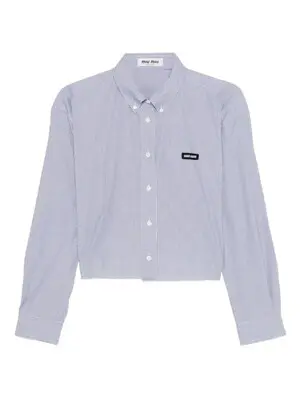 Miu Miu Crop Check Poplin Shirt - Blue